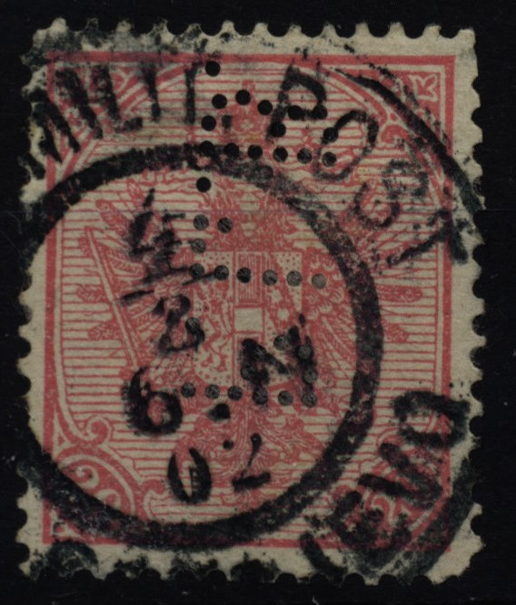 BOSNIA 1900 20H, PERFINO! 'P.L.B' timbrato