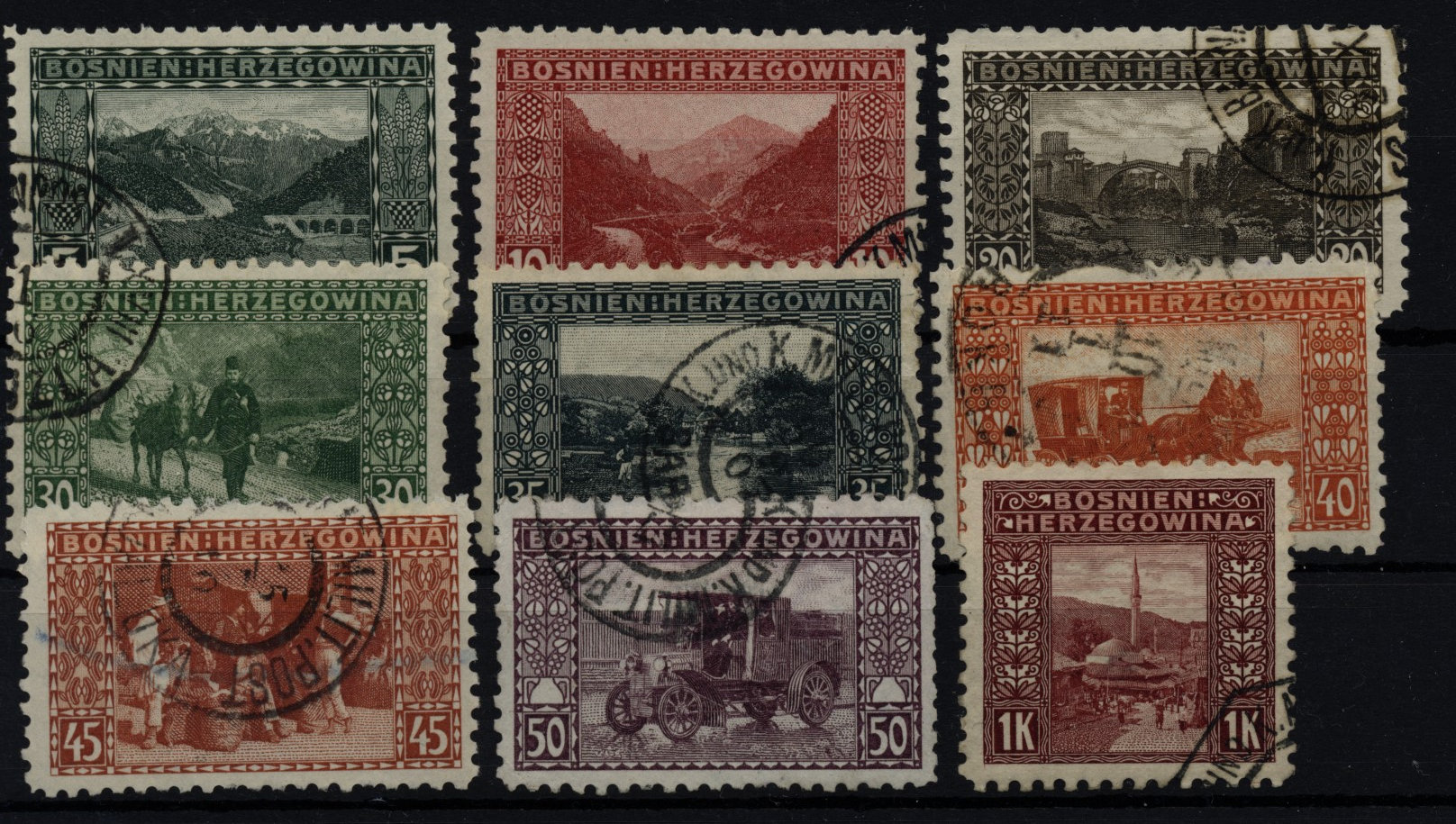 BOSNIA 1906 ANK 29C-44C, 9 pz, Lz 9 1/4, timbrato, cat.235,-€