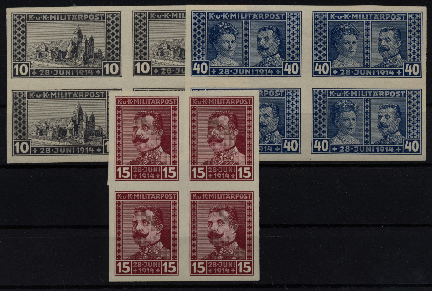 BOSNIA 1917 ANK 121-123, set, 4-BLOCCHI! NON DENTATO! Nuovo di zecca ** Kw:520,-