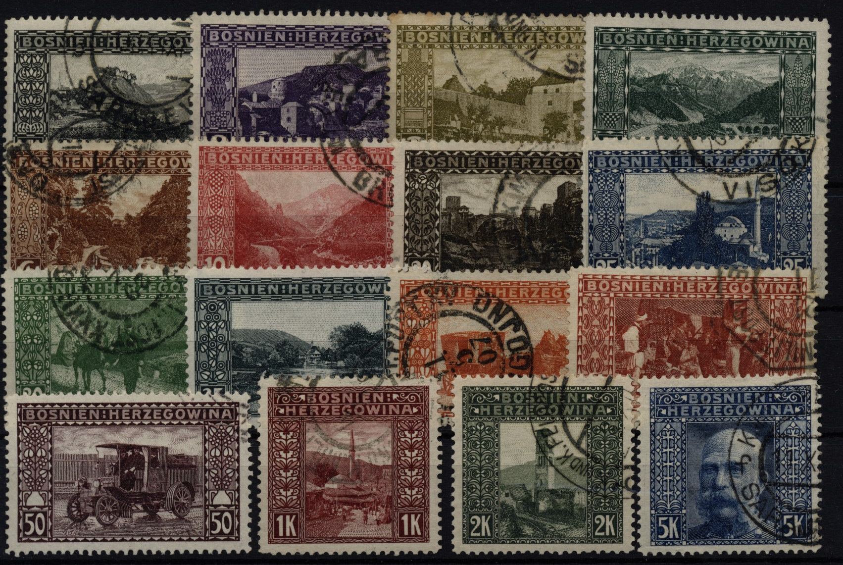 BOSNIA 1906 ANK 29-44, PAESAGGI, set, timbrato, Cat:120,-